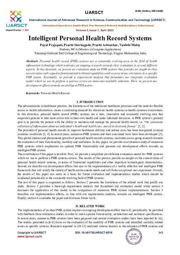 (PDF) Intelligent Personal Health Record Systems