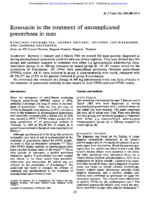 (PDF) Rosoxacin in the treatment of uncomplicated gonorrhoea in men