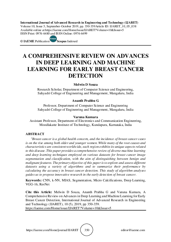 (PDF) A COMPREHENSIVE REVIEW ON ADVANCES IN DEEP LEARNING AND MACHINE LEARNING FOR EARLY BREAST ...