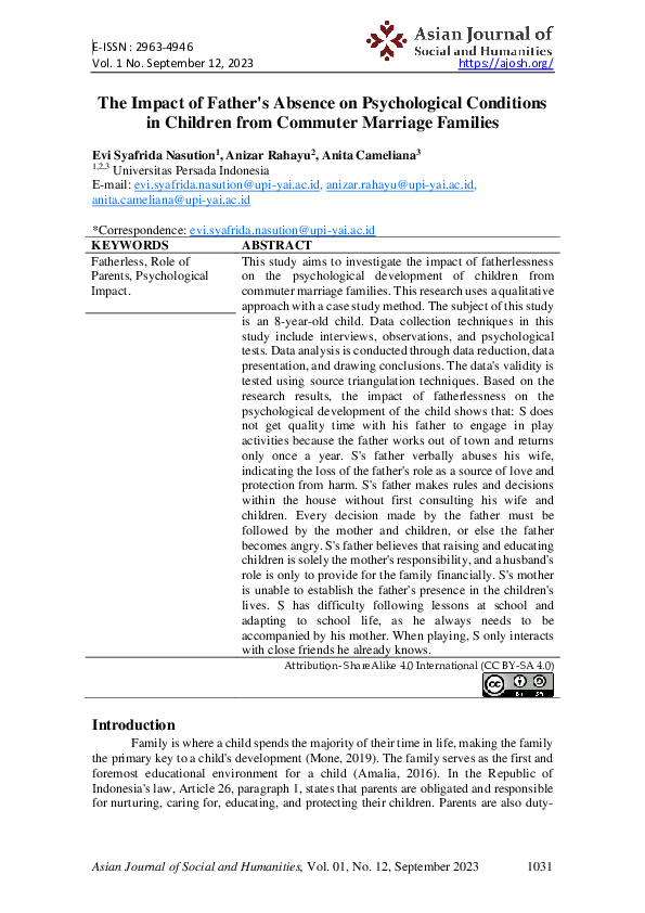 (PDF) The Impact of Father's Absence on Psychological Conditions in ...