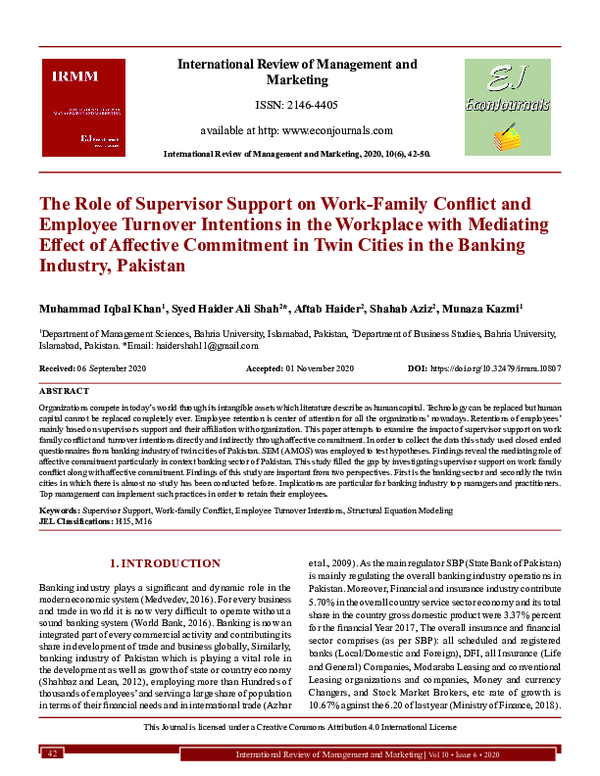 (PDF) The Role of Supervisor Support on Work-Family Conflict and Employee Turnover Intentions in ...