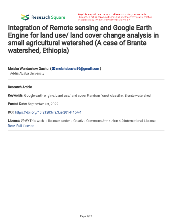 (PDF) Integration of Remote sensing and Google Earth Engine for land use/ land cover change ...