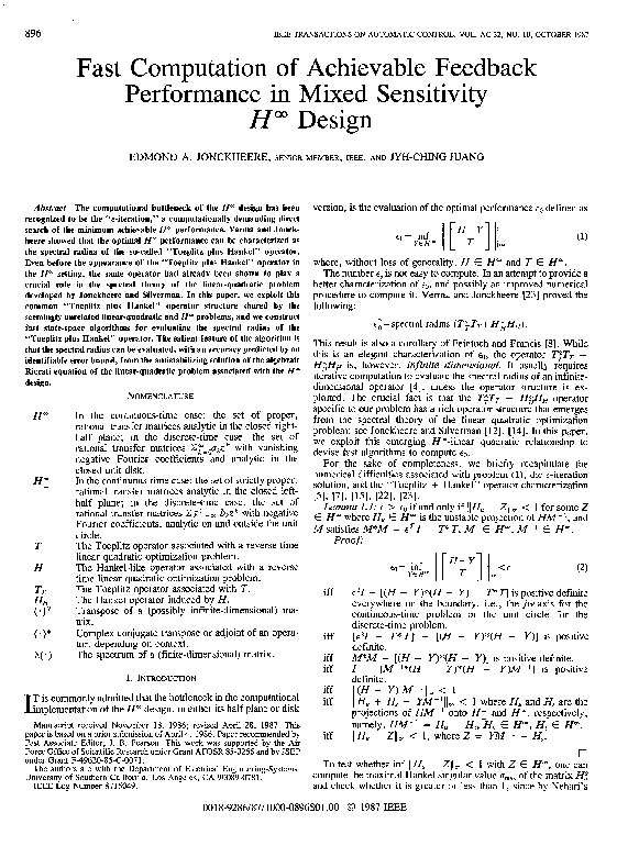 (PDF) Fast computation of achievable feedback performance in mixed sensitivity H^{∞} design ...