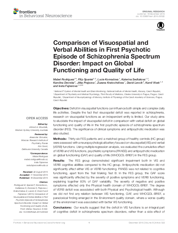(PDF) Comparison of Visuospatial and Verbal Abilities in First ...