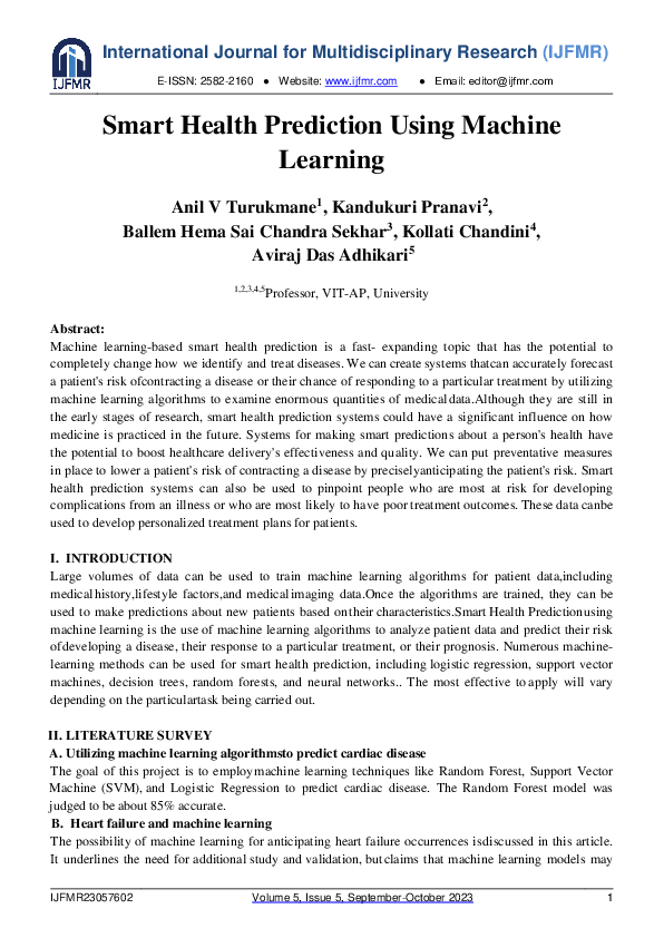 Pdf Smart Health Prediction Using Machine Learning