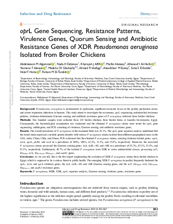 (PDF) oprL Gene Sequencing, Resistance Patterns, Virulence Genes, Quorum Sensing and Antibiotic ...