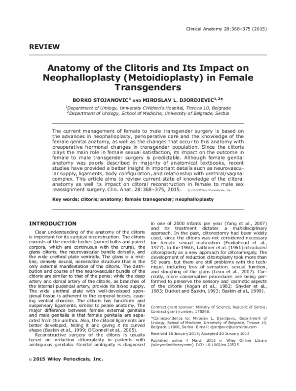 (PDF) Anatomy of the clitoris and its impact on neophalloplasty ...