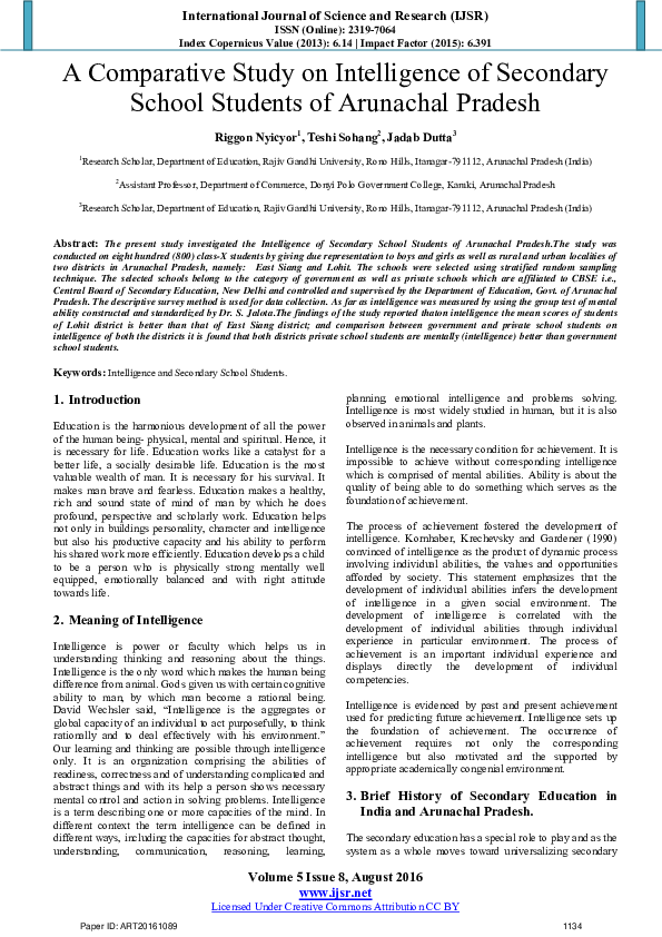 (PDF) A Comparative Study on Intelligence of Secondary School Students ...