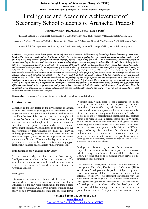 (PDF) Intelligence and Academic Achievement of Secondary School ...