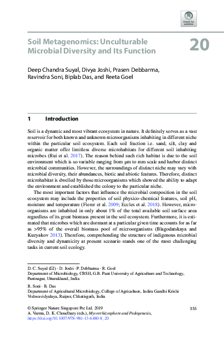 (PDF) Soil Metagenomics: Unculturable Microbial Diversity and Its Function
