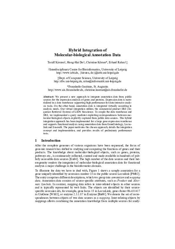 (PDF) Hybrid Integration of Molecular-Biological Annotation Data
