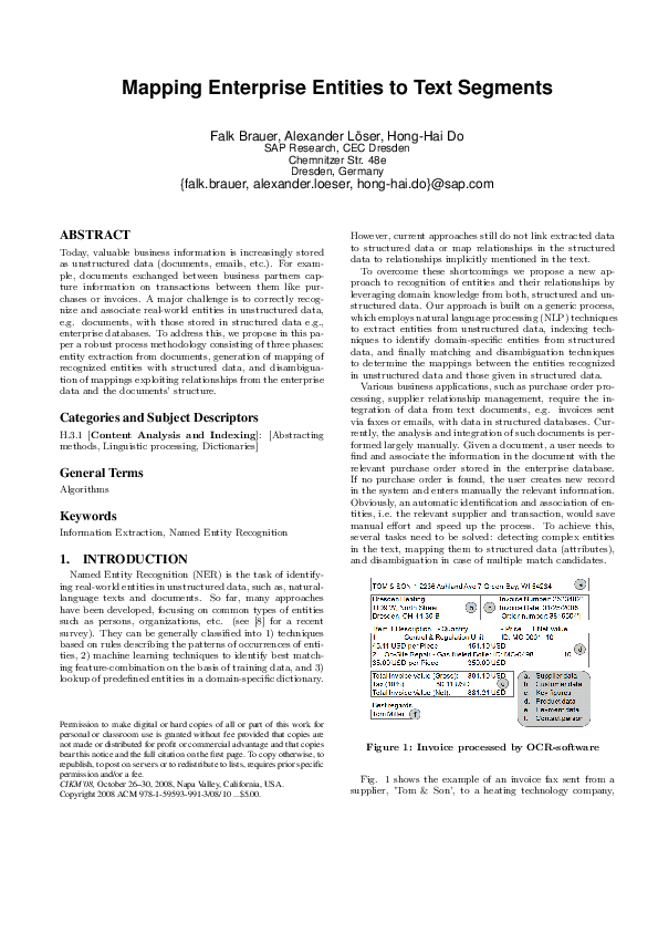 (PDF) Mapping enterprise entities to text segments