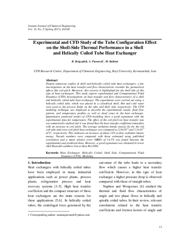 (PDF) Experimental and CFD Study of the Tube Configuration Effect on ...