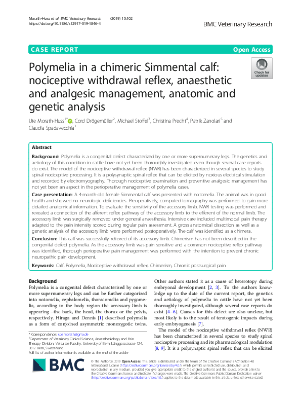 (PDF) Polymelia in a chimeric Simmental calf: nociceptive withdrawal ...