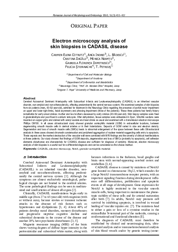 (PDF) Electron microscopy analysis of skin biopsies in CADASIL disease