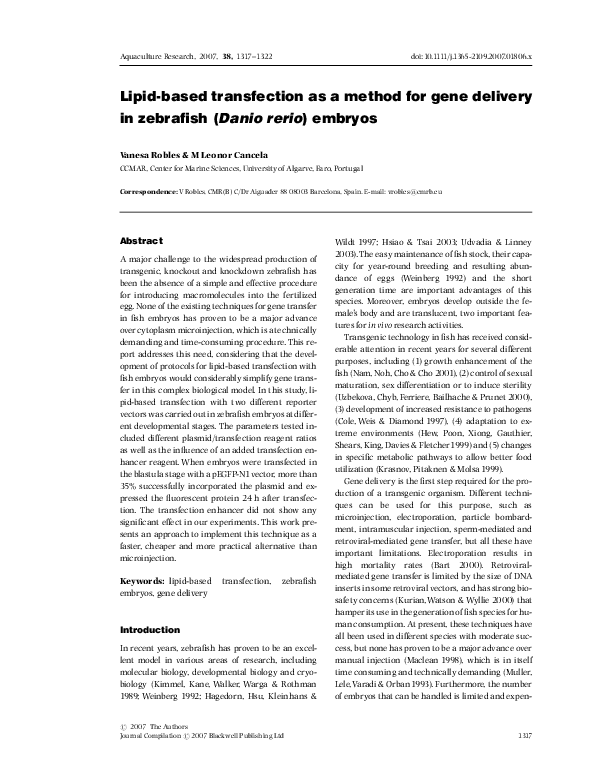 (PDF) Lipid-based transfection as a method for gene delivery in ...