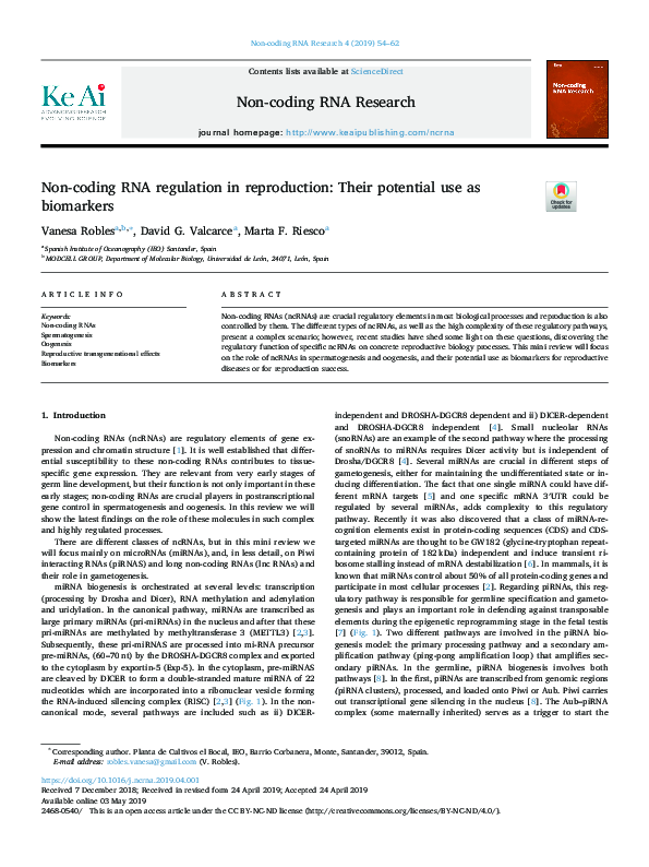 (PDF) Non-coding RNA regulation in reproduction: Their potential use as ...