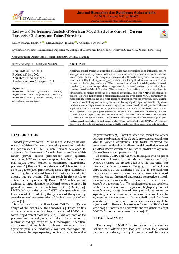 Pdf Review And Performance Analysis Of Nonlinear Model Predictive Control Current Prospects
