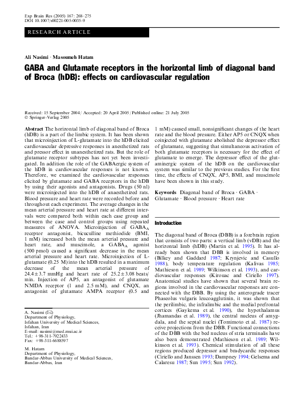 (PDF) GABA and Glutamate receptors in the horizontal limb of diagonal ...