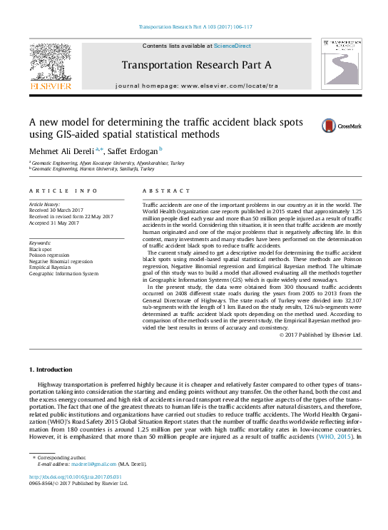 Pdf A New Model For Determining The Traffic Accident Black Spots