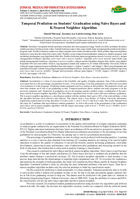 (PDF) Temporal Prediction on Students’ Graduation using Naïve Bayes and K-Nearest Neighbor Algorithm
