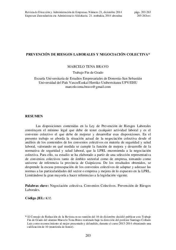 (PDF) Prevención De Riesgos Laborales y Negociación Colectiva