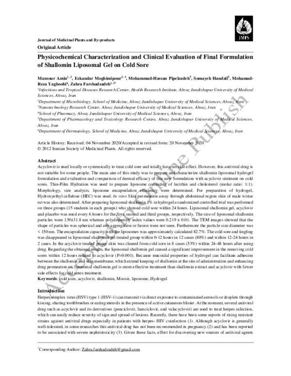 (PDF) Physicochemical Characterization and Clinical Evaluation of Final Formulation of Shallomin ...