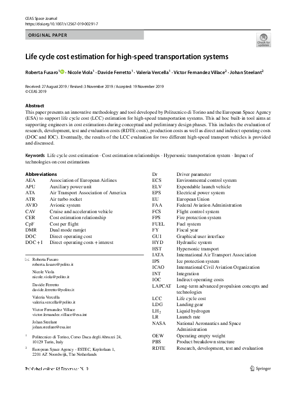 (PDF) Life cycle cost estimation for high-speed transportation systems