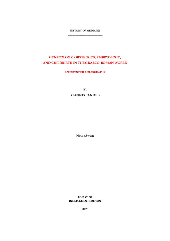 (PDF) Gynaecology, Obstetrics, Embryology, and Childbirth in the Graeco ...