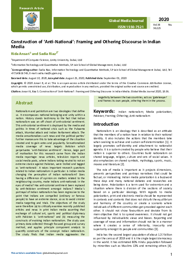 (PDF) Construction of 'Anti-National': Framing and Othering Discourse ...