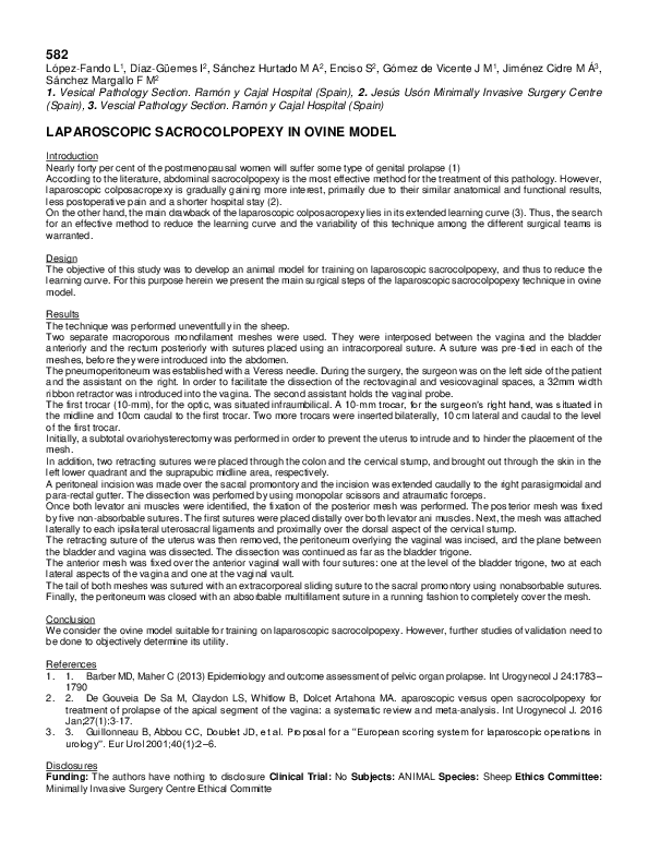 (PDF) Laparoscopic Sacrocolpopexy in Ovine Model
