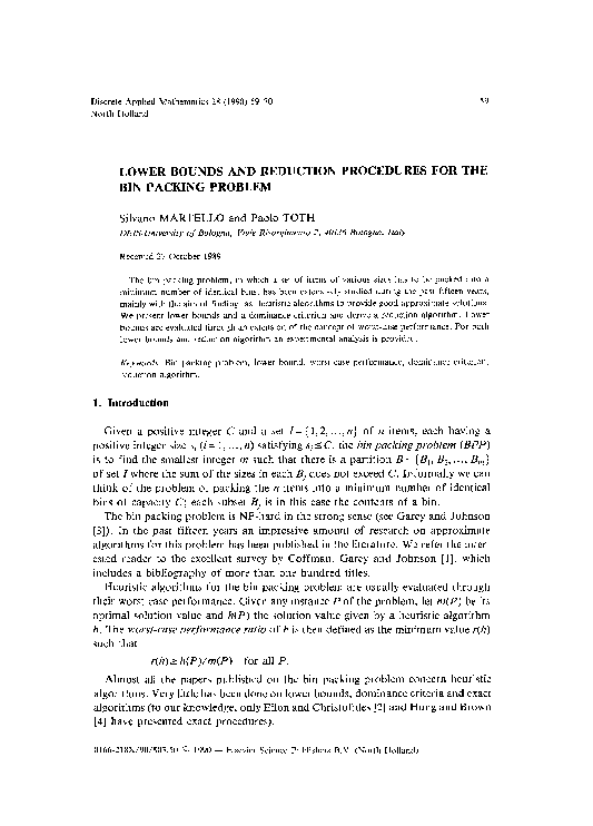 (PDF) Lower bounds and reduction procedures for the bin packing problem