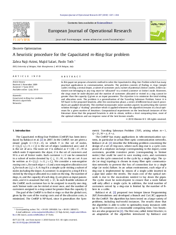 (PDF) A heuristic procedure for the Capacitated m-Ring-Star problem
