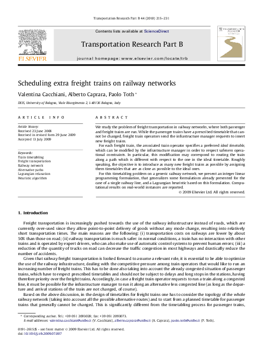 (PDF) Scheduling extra freight trains on railway networks