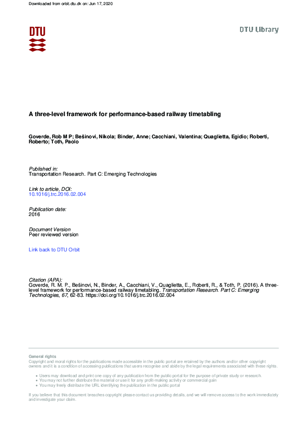 Pdf A Three Level Framework For Performance Based Railway Timetabling