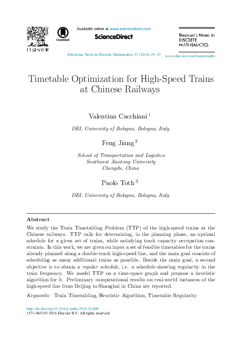 (PDF) Timetable Optimization for High-Speed Trains at Chinese Railways