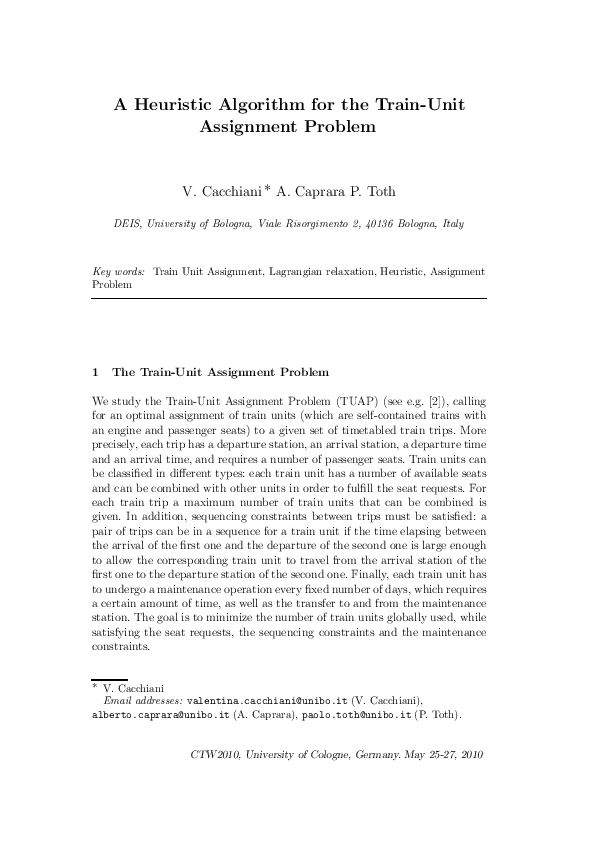 (PDF) A Heuristic Algorithm for the Train-Unit Assignment Problem (PDF) A Heuristic Algorithm for the Train-Unit Assignment Problem