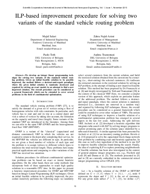 (PDF) ILP-based improvement procedure for solving two variants of the standard vehicle routing ...