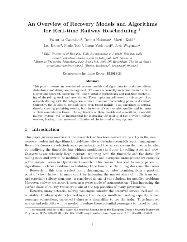 (PDF) An Overview of Recovery Models for Real-time Railway Rescheduling