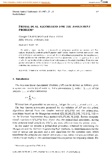 (PDF) Primal-dual algrorithms for the assignment problem