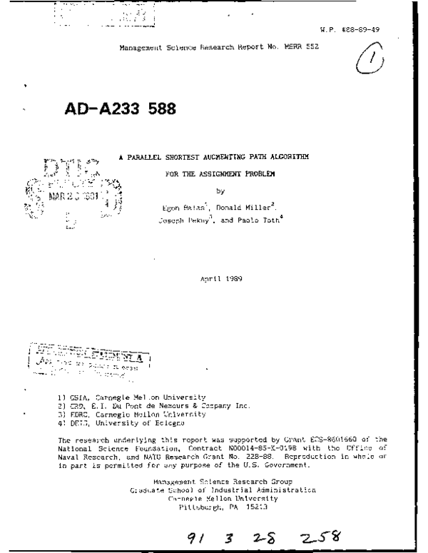 Pdf A Parallel Shortest Augmenting Path Algorithm For The Assignment