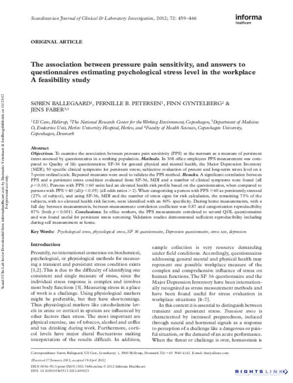 (PDF) The association between pressure pain sensitivity, and answers to ...