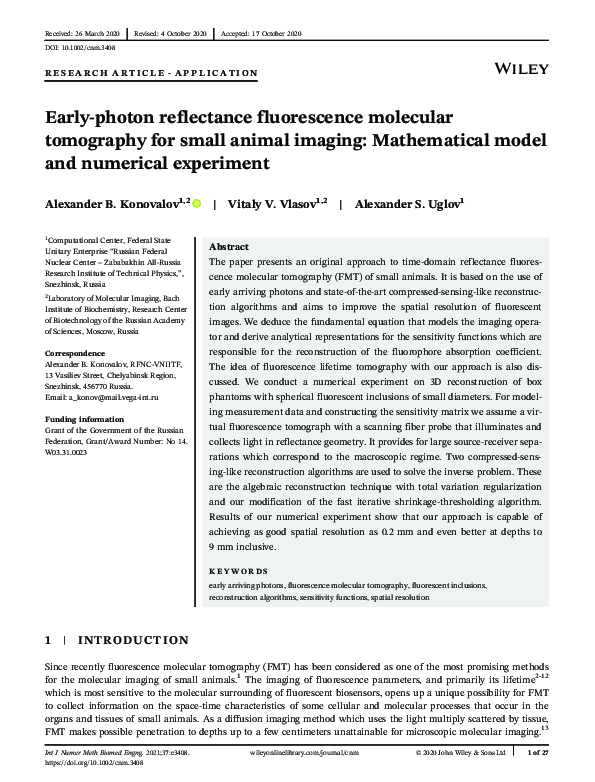 (PDF) Fluorescence molecular tomography using early arriving photons ...