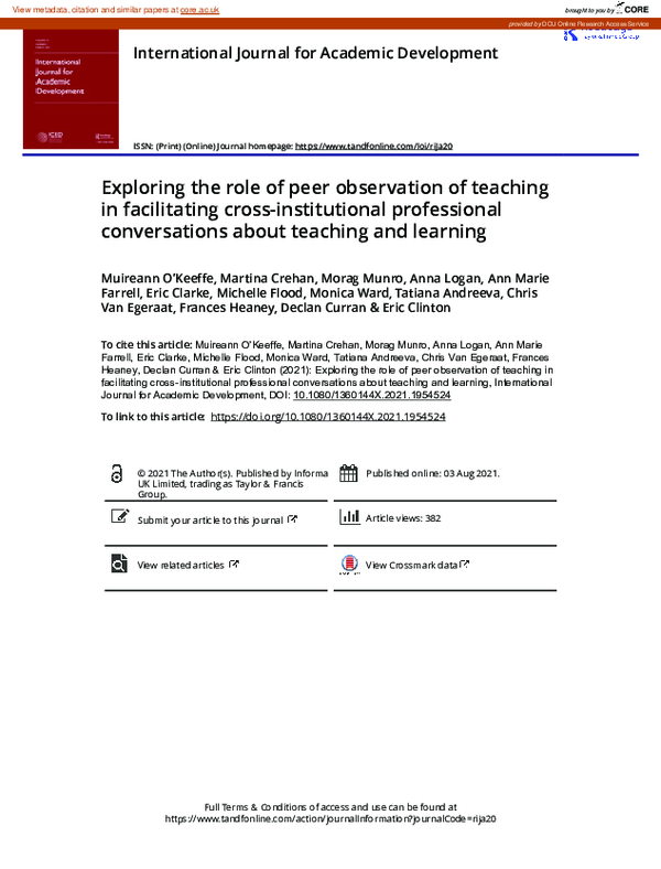 (PDF) Exploring the role of peer observation of teaching in facilitating cross-institutional ...