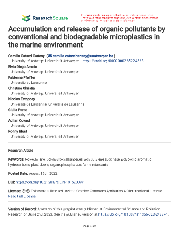 (PDF) Accumulation and release of organic pollutants by conventional and biodegradable ...