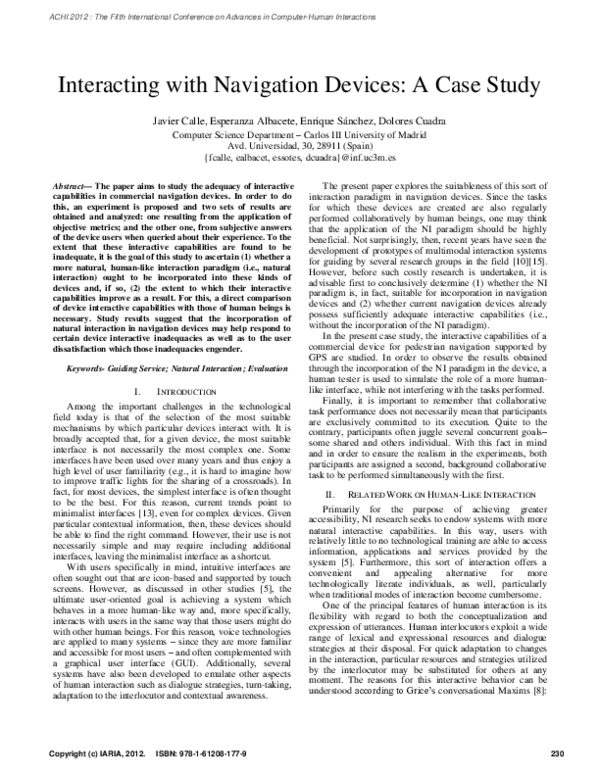 (PDF) Interacting with Navigation Devices: A Case Study