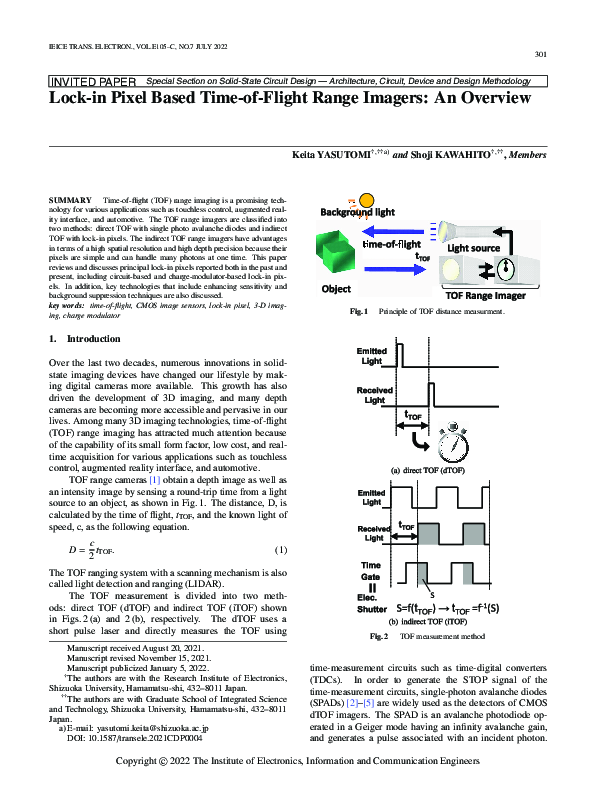 (PDF) Lock-in Pixel Based Time-of-Flight Range Imagers: An Overview | Keita Yasutomi - Academia.edu