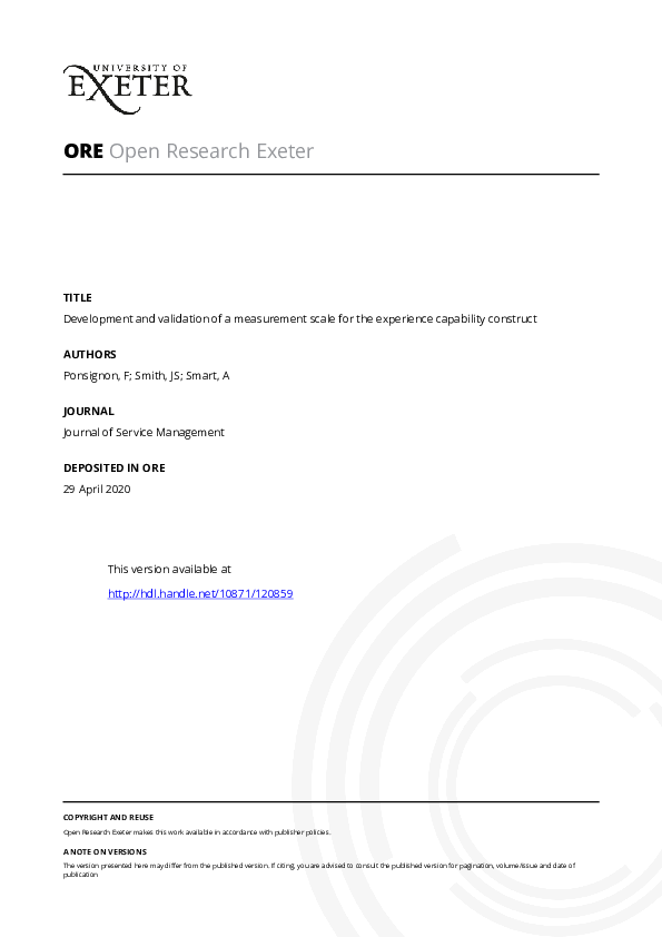 (PDF) Development and validation of a measurement scale for the experience capability construct