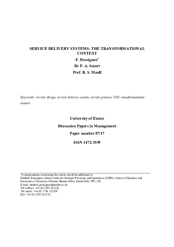 (PDF) Service delivery systems