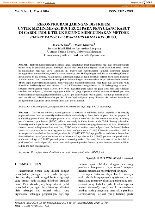(PDF) Rekonfigurasi Jaringan Distribusi untuk Meminimisasi Rugi-Rugi ...